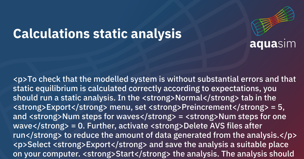 Calculations static analysis | AquaSim