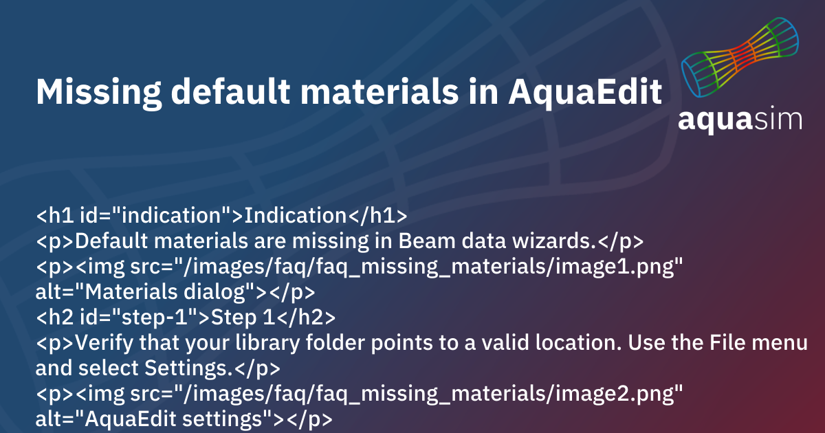 Missing default materials in AquaEdit | AquaSim
