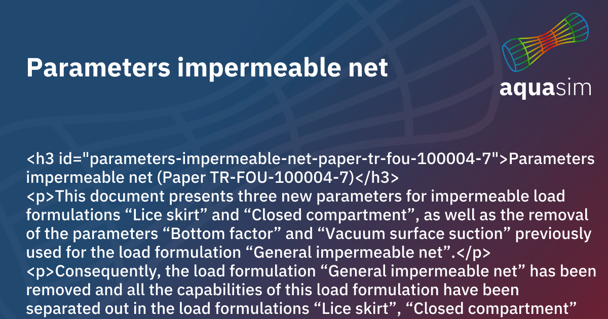 Parameters impermeable net | AquaSim