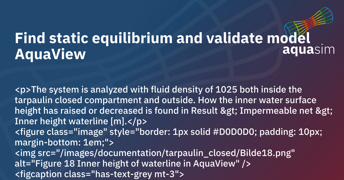 Find static equilibrium and validate model AquaView | AquaSim