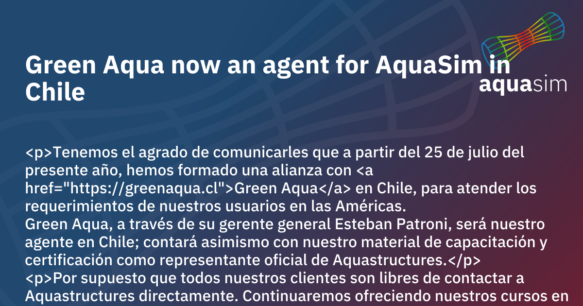 Green Aqua now an agent for AquaSim in Chile | AquaSim